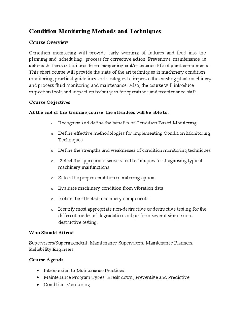 Condition Monitoring Methods and Techniques | PDF | Systems Engineering ...