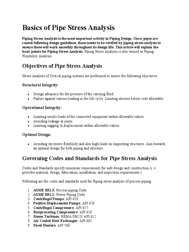 Basics of Pipe Stress Analysis | PDF | Pipe (Fluid Conveyance) | Stress ...
