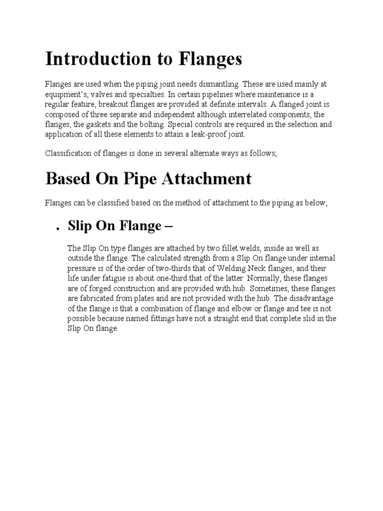 Introduction To Flanges: Based On Pipe Attachment | PDF | Pipe (Fluid ...