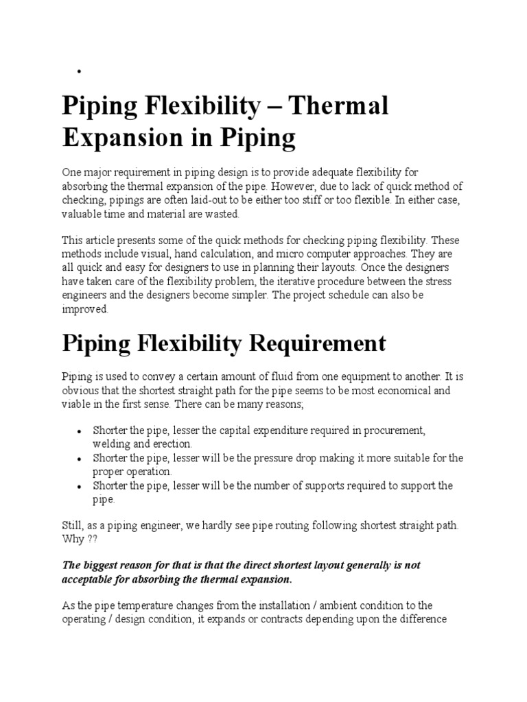 Piping Flexibility - Thermal Expansion in Piping | PDF | Pipe (Fluid Conveyance) | Thermal Expansion