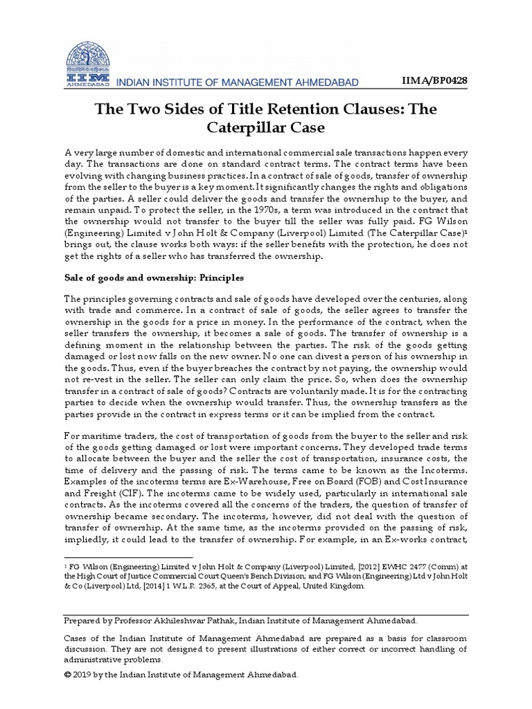 The Two Sides of The Title Retention Clauses-The Caterpillar Case Study ...