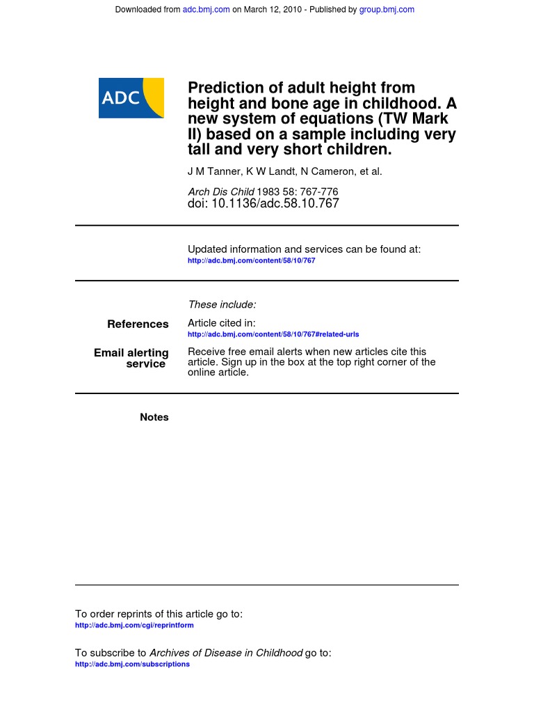 A Height and Bone Age in Childhood. Prediction of Adult Height From ...