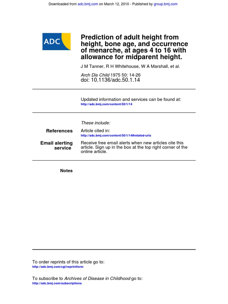 Prediction of Adult Height From Height, Bone Age, and Occurrence of ...
