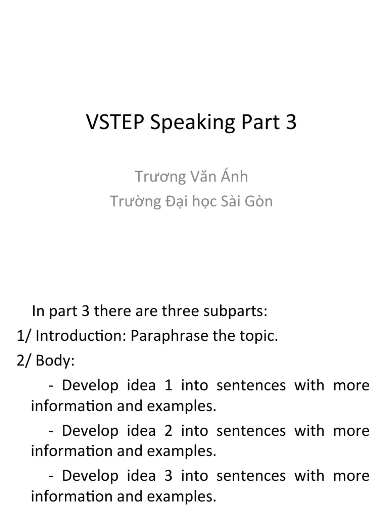 VSTEP Speaking Part 3: Trương Văn Ánh Trường Đại học Sài Gòn | PDF | Physical Fitness ...