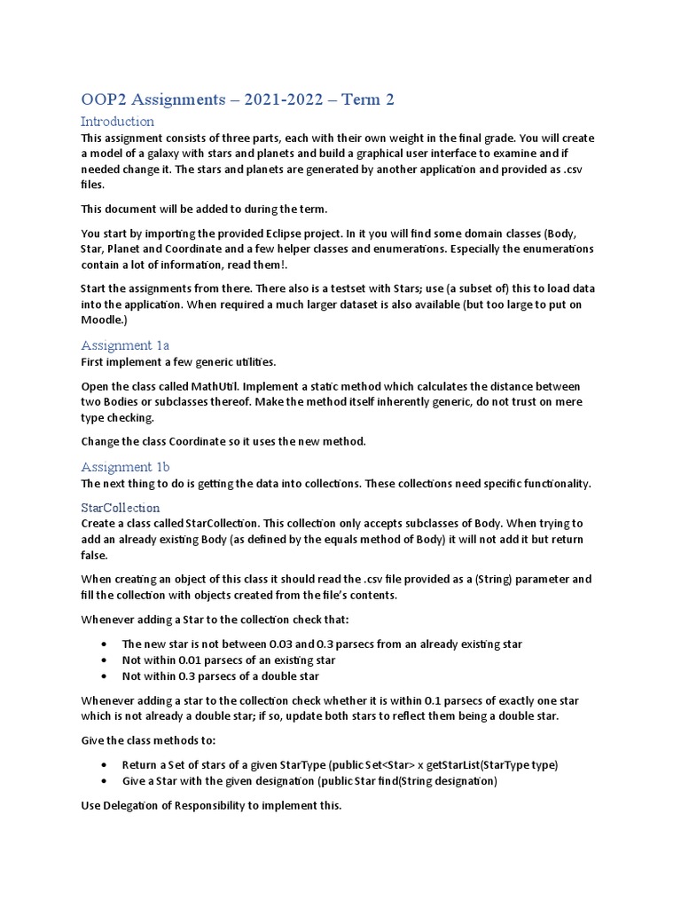 OOP2 Assignments 2021-2022 Term 2 | PDF | Class (Computer Programming) | Method (Computer ...