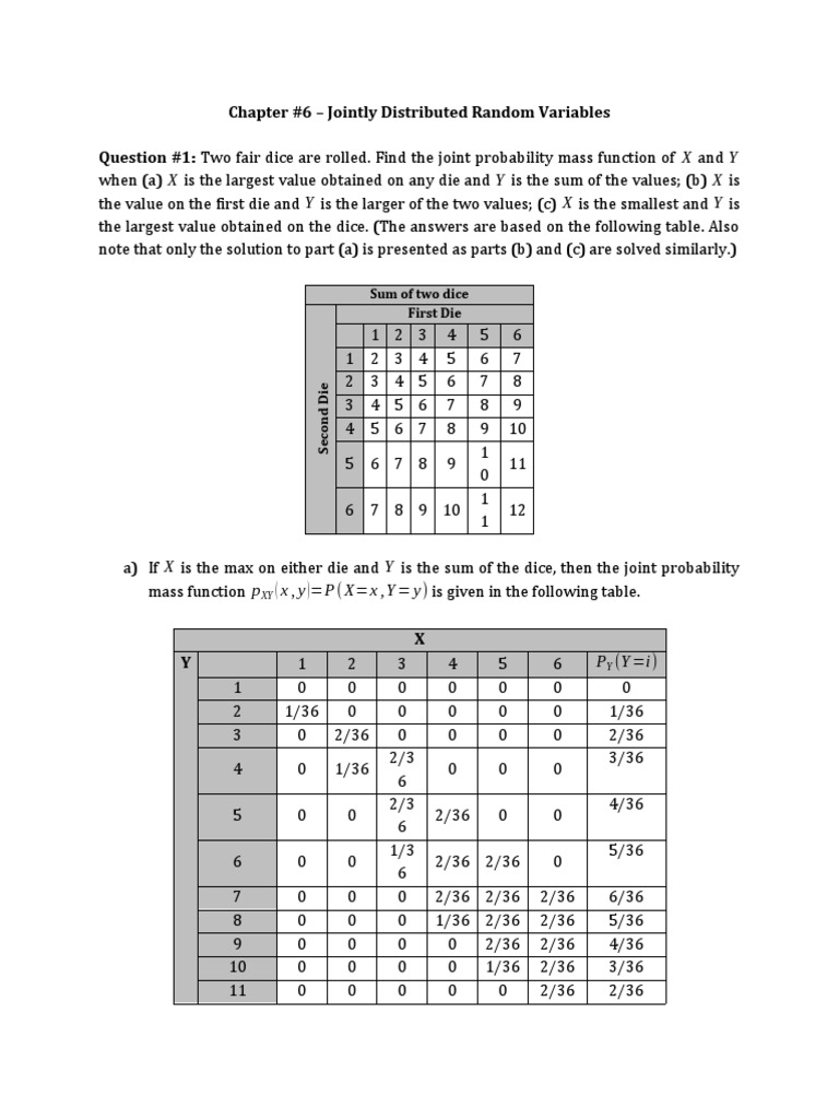 Chapter #6 - Jointly Distributed Random Variables | PDF | Mathematical Analysis | Teaching ...