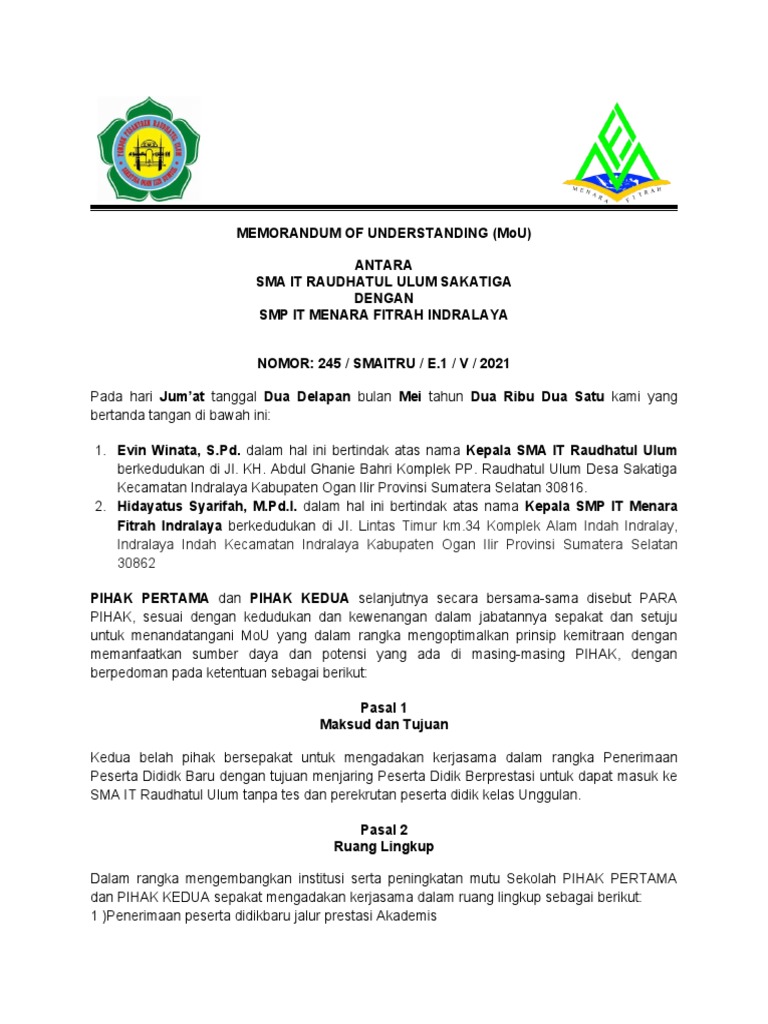 Mou PPDB Menara Fitra | PDF