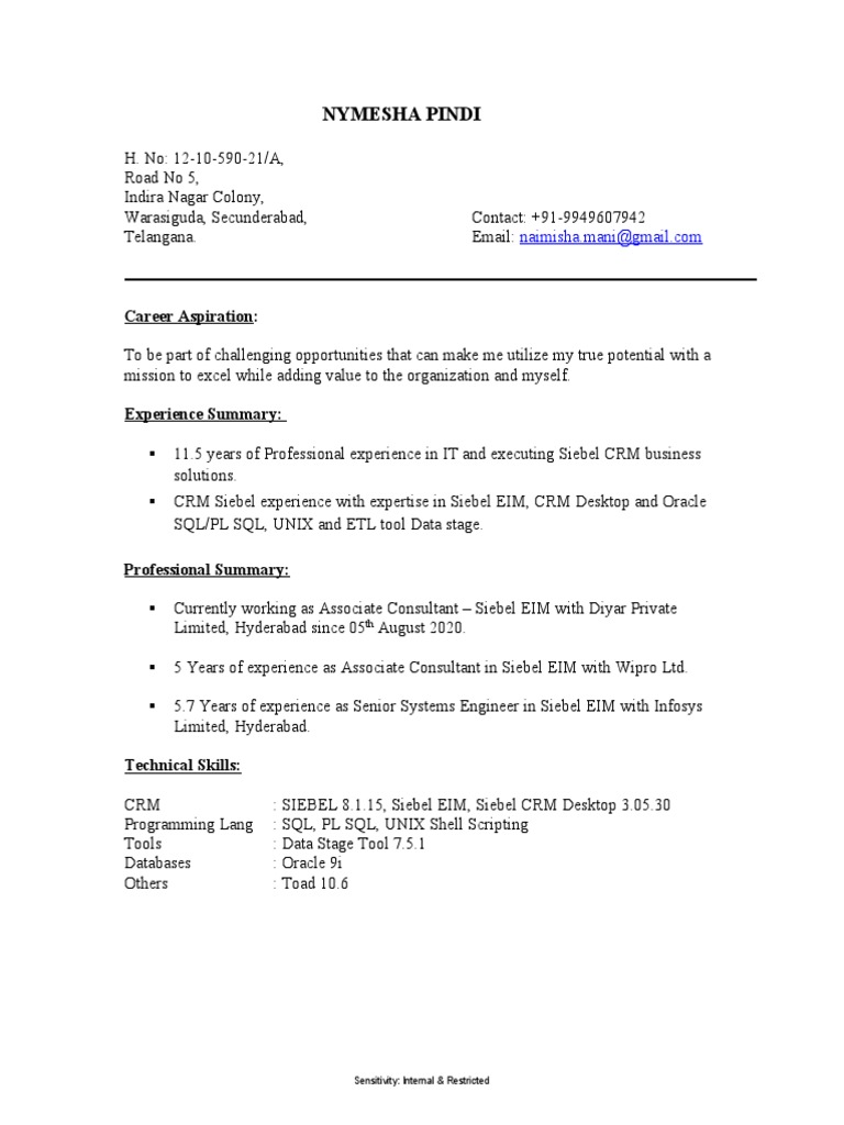Nymesha Siebel Eim Resume Pdf Customer Relationship Management Sql 