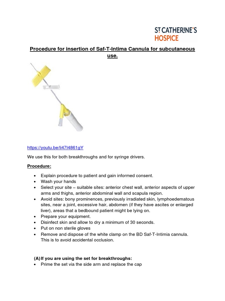 Procedure For Insertion of Saf T Intima Cannula and Subcutaneous ...