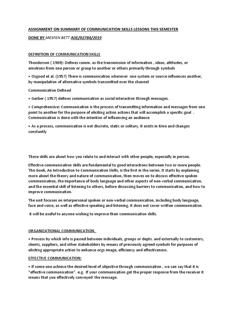 Assignment On Communication Skills | PDF | Communication | Nonverbal ...
