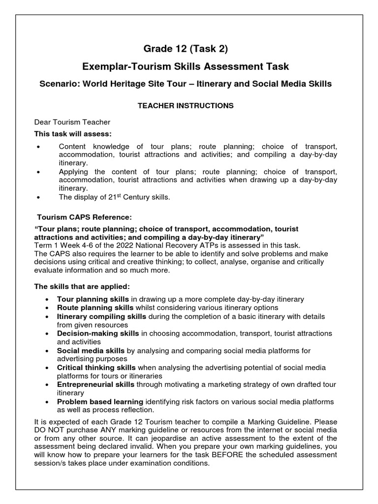 2022 Gr12 Exemplar Tourism Skills Assessment Task | PDF | Snapchat ...