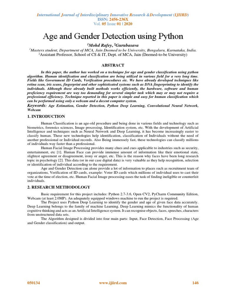 Age and Gender Detection Using Python: Mohd Rafey, Gurubasava | PDF ...