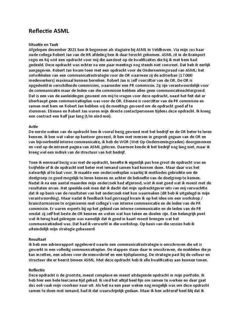 Reflectie Asml | PDF