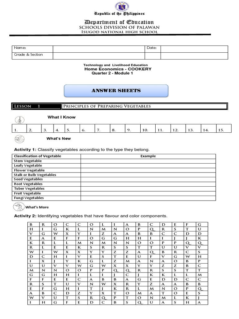 ANswer Sheet TLE FINAL | PDF | Vegetables | Agriculture