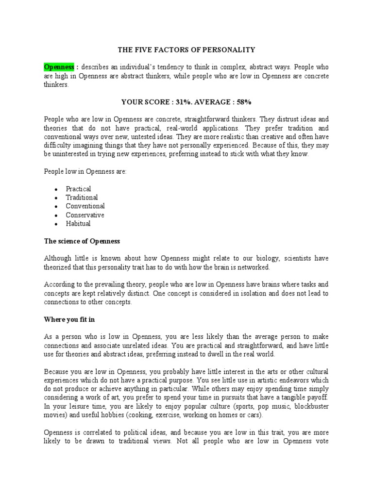 The Five Factors of Personality | PDF | Extraversion And Introversion | Empathy