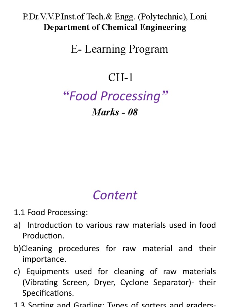 E-Learning Program CH-1: "Food Processing" | PDF | Foods | Food Processing