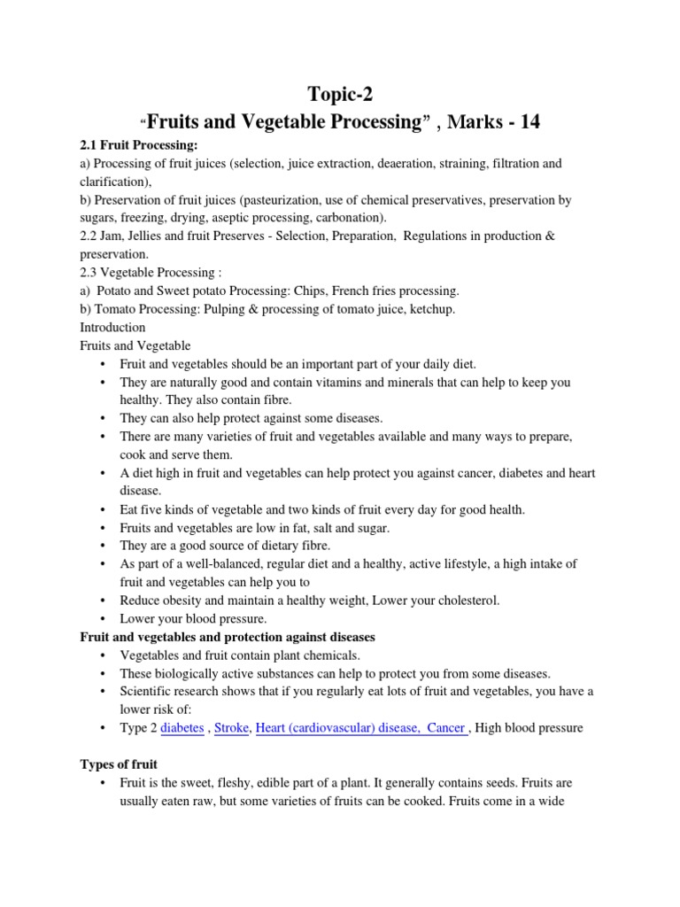 A Comprehensive Guide to the Processing of Fruits and Vegetables for ...