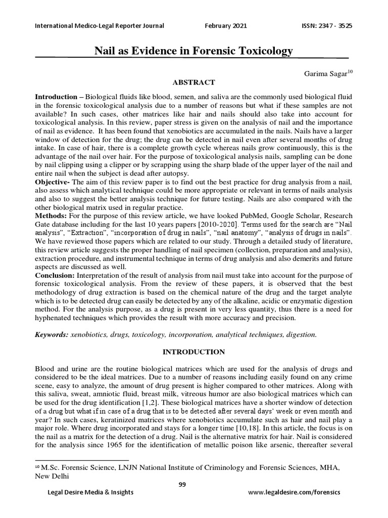 Nail Analysis in Forensic Toxicology | PDF | Nail (Anatomy) | Morphine
