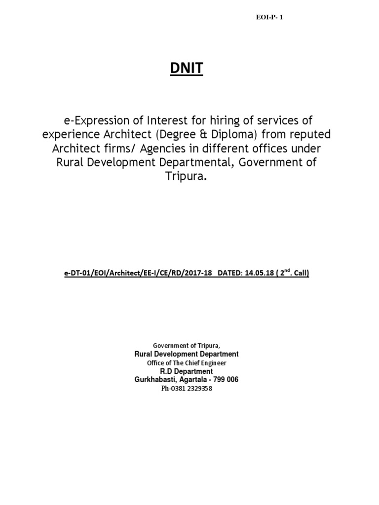 EOI-P-1: e-DT-01/EOI/Architect/EE-I/CE/RD/2017-18 DATED: 14.05.18 (2 ...