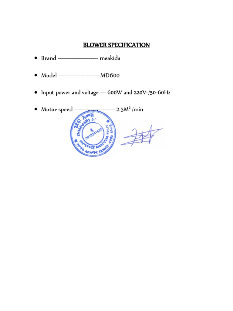 Blower Specification Brand - Meakida Model - MD600 | PDF