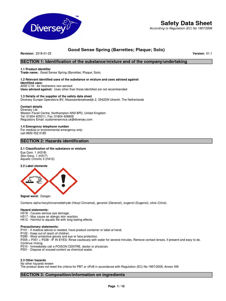 Safety Data Sheet: Good Sense Spring (Barrettes Plaque Solo) | Download ...
