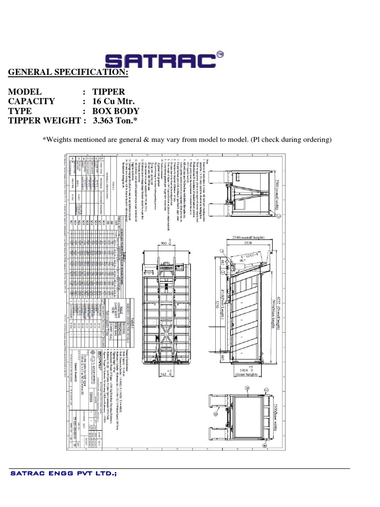 Tipper Specifications and Dimensions | PDF | Manufactured Goods | Vehicles