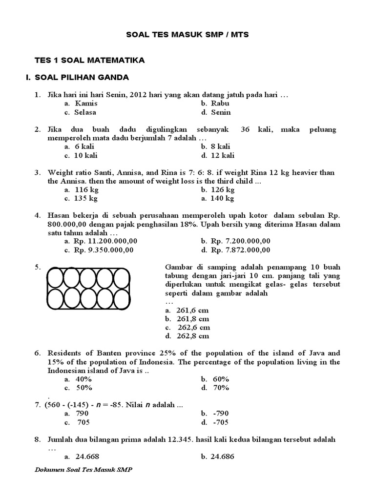 Soal Tes Masuk SMP | PDF
