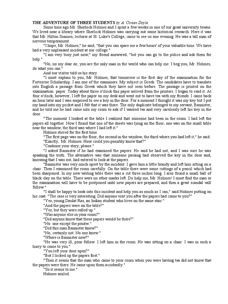 The adventure of three Students | PDF | Sherlock Holmes | Dr. Watson