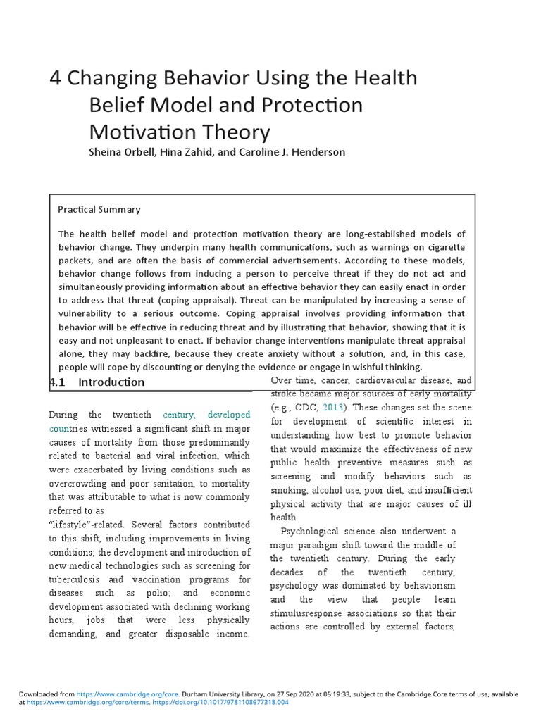 04 Changing Behavior Using The Health Belief Model and Protection Motivation Theory | PDF | Self ...