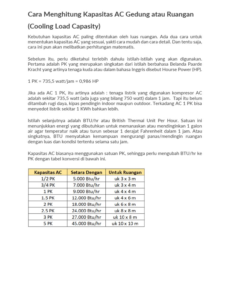 Cooling Load Capacity | PDF