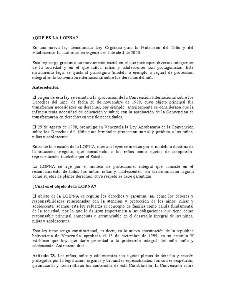 Reforma LOPNA: Protección Infantil Indígena | PDF | Derechos de los ...