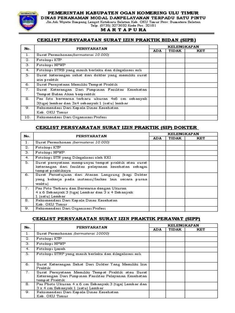 Checklist Persyaratan Tenaga Kesehatan | PDF