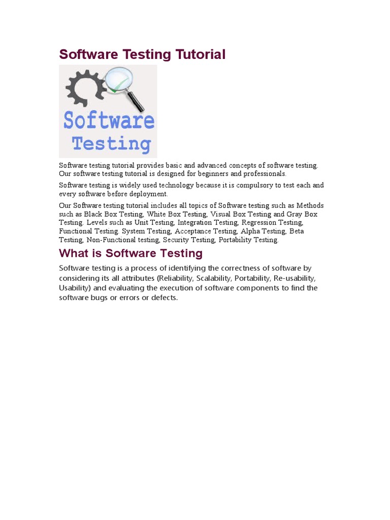Software Testing Tutorial | PDF | Software Testing | Software Software Testing Tutorial | PDF | Software Testing | Software