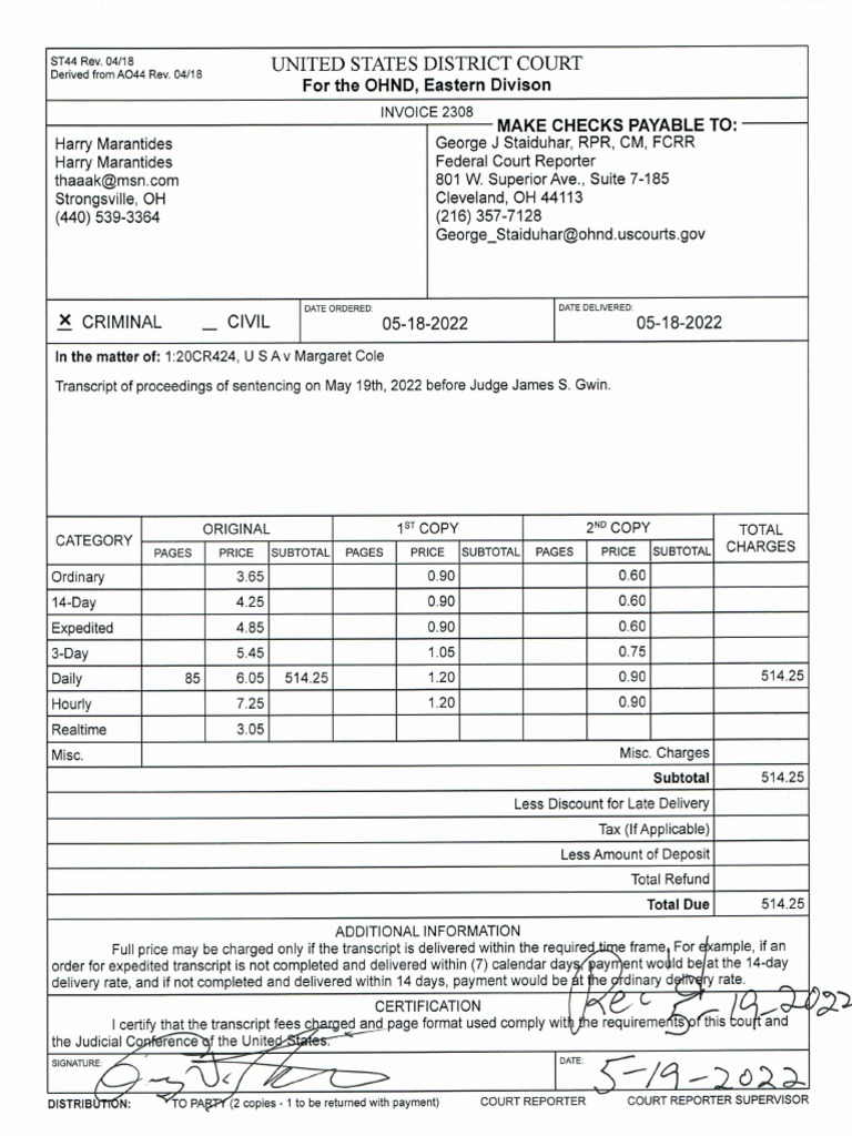 Margaret Cole Hughes' Sentencing Before Judge James S. Gwin, 84 Pages ...