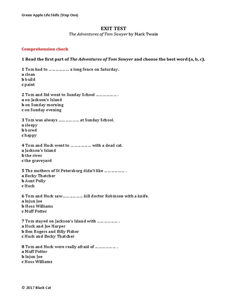 Tom Sawyer Test | PDF | The Adventures Of Tom Sawyer