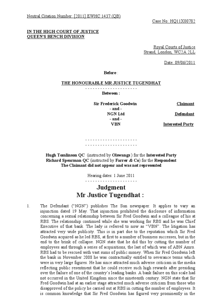 Judgment MR Justice Tugendhat | PDF | Whistleblower | Privacy