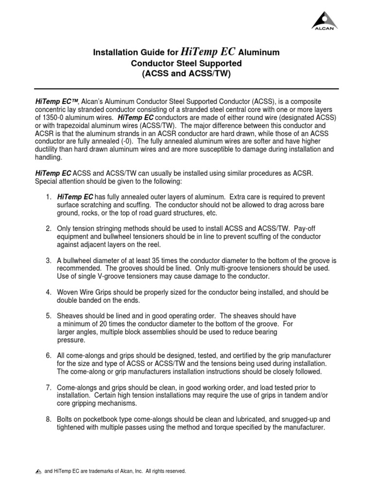 Hitemp Ec: Installation Guide For Aluminum Conductor Steel Supported ...
