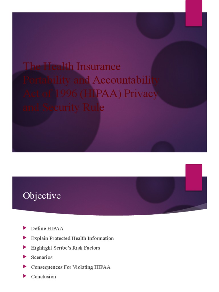 The Health Insurance Portability and Accountability Act of 1996 (HIPAA ...