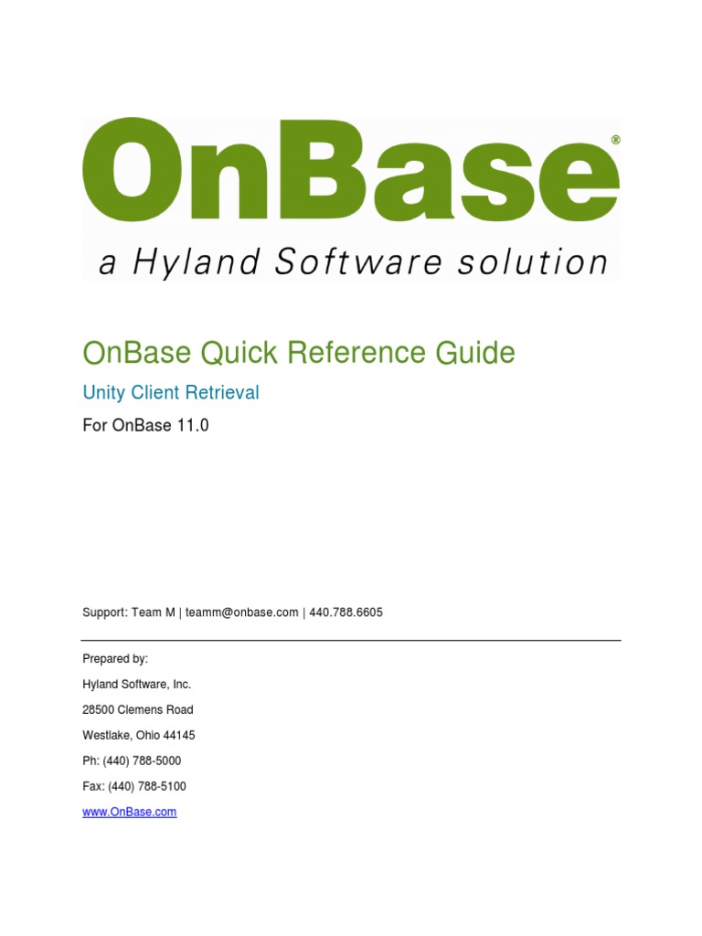 Onbase Quick Reference Guide Unity Client Retrieval Pdf File Format Information Retrieval 8318