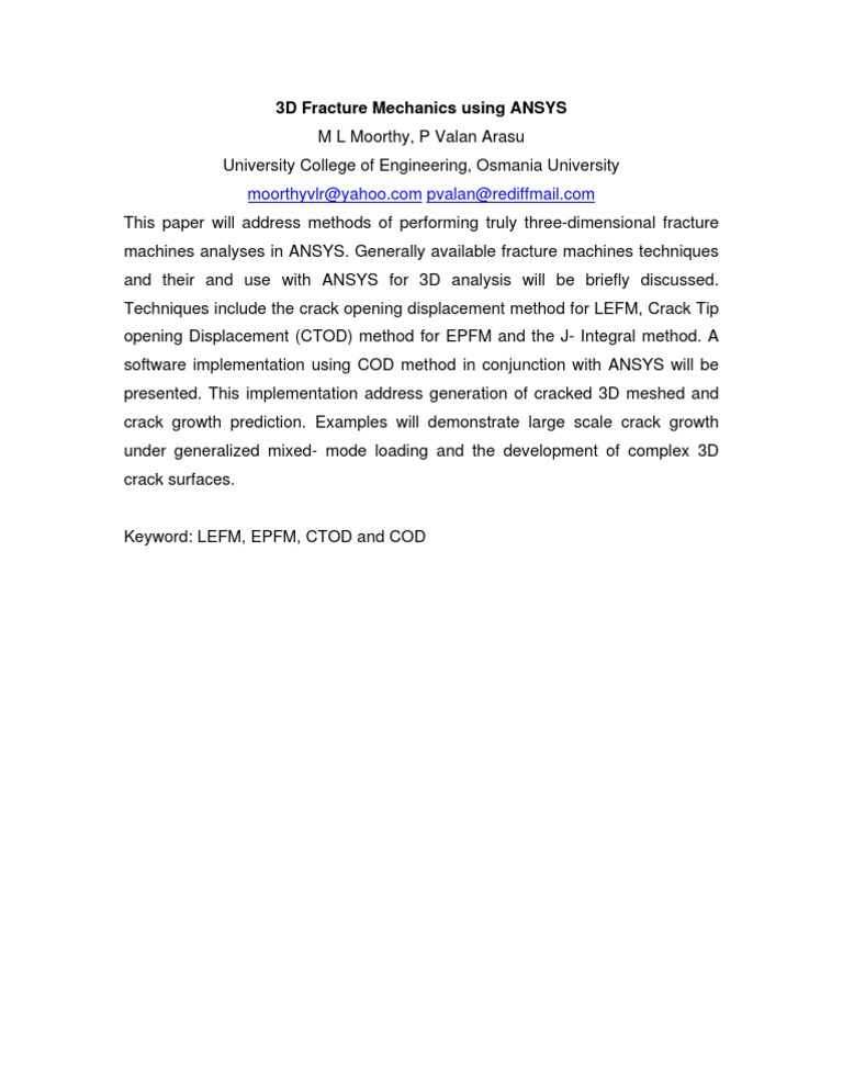 3D Fracture Mechanics Analysis in ANSYS | PDF