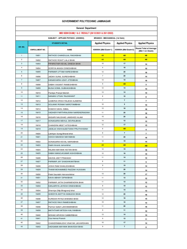 Mid-1st2nd - Mech Marksheet 21-22-1 Display | PDF