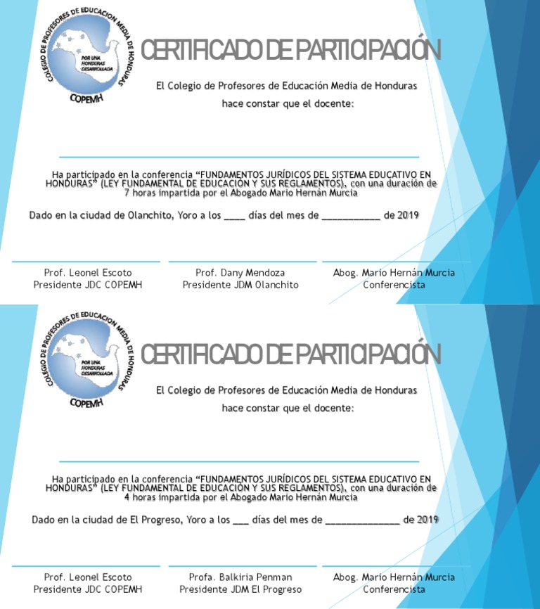 Certificado de Participacion Ley Fundamental de Educacion | PDF