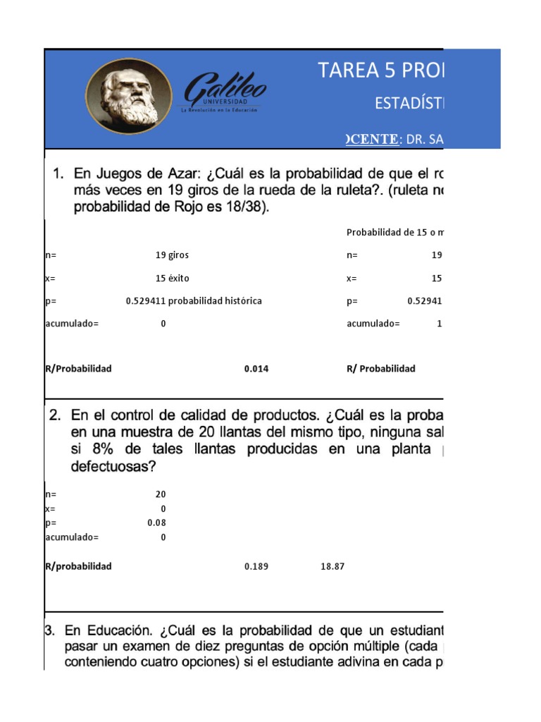 Tarea 5 Binomial | PDF | Estadísticas