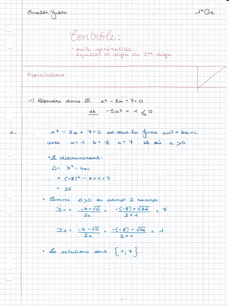 CHP3+4 Controle Suite 2nd Degre | PDF