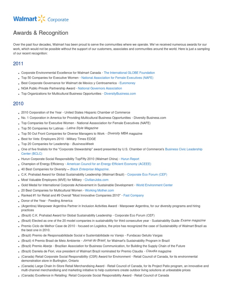 Walmartstores Com Awards Recognition | Download Free PDF | Retail | Walmart