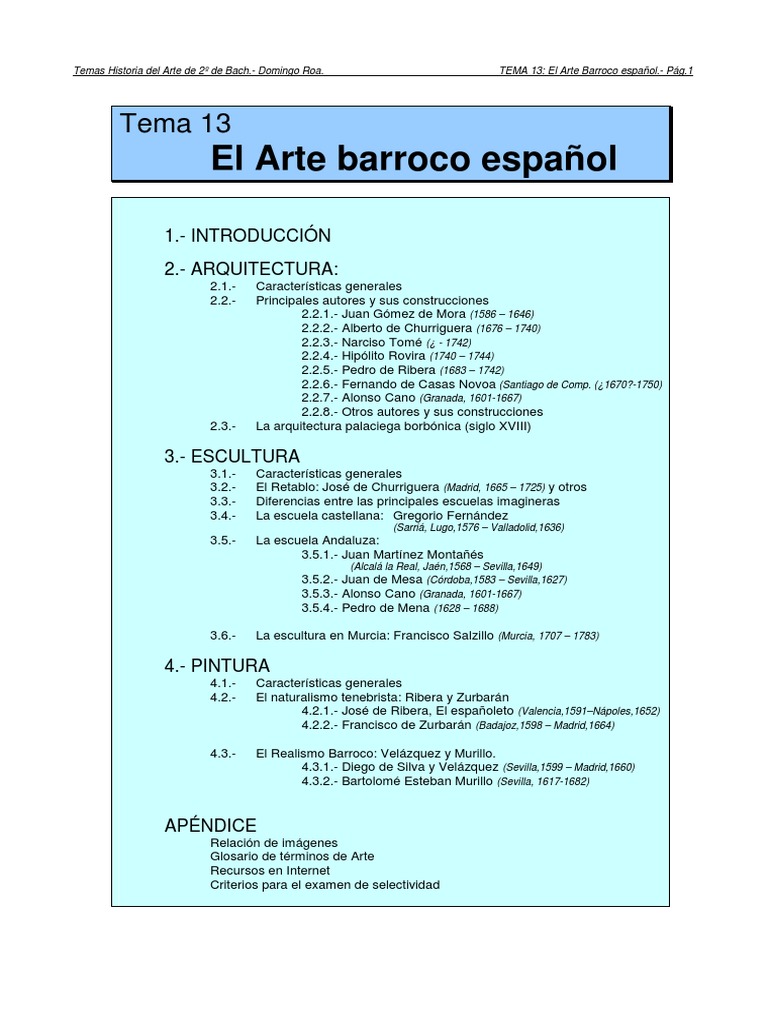Tema 13 El Arte Barroco Español | PDF | Barroco | Escultura