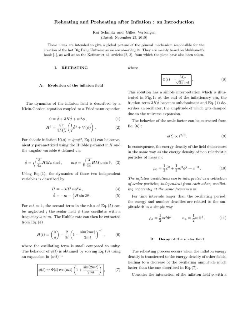 Reheating and Preheating After Inflation: An Introduction | PDF ...