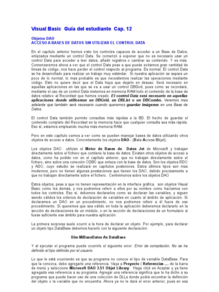Capitulo 12 Visual Basic | PDF | Objeto (informática) | Bases de datos