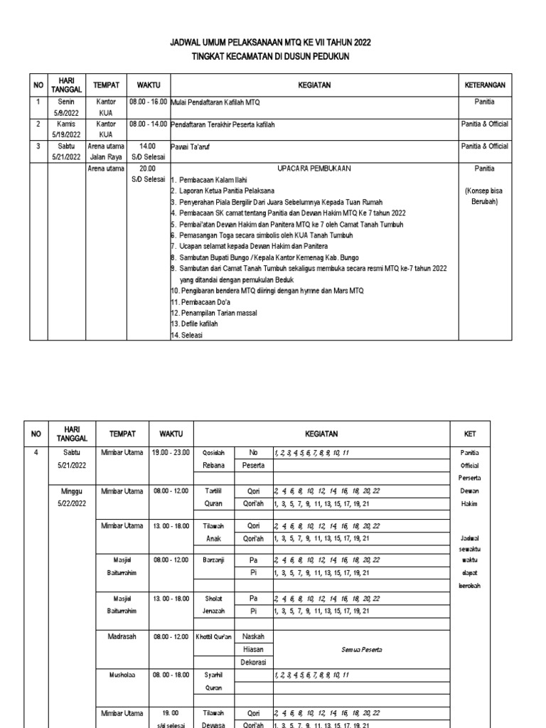 Susunan Acara MTQ Tatum 2022 | PDF