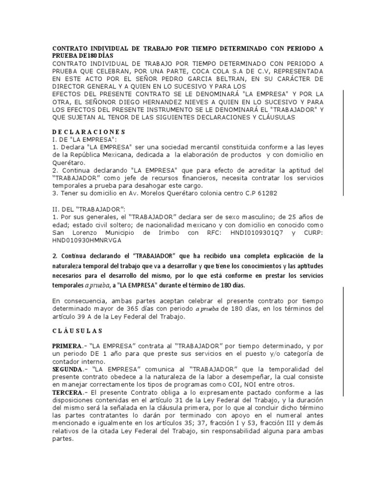 CONTRATO-INDIVIDUAL-DE-TRABAJO-POR-TIEMPO-DETERMINADO-CON-PERIODO-A-PRUEBA-DE180-DÍAS | PDF ...